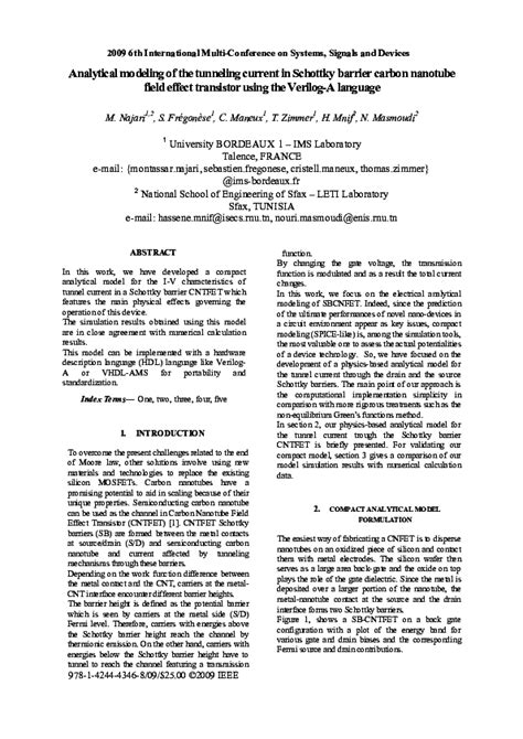 Pdf Analytical Modeling Of The Tunneling Current In Schottky Barrier Carbon Nanotube Field