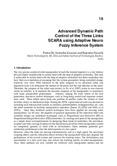 Pdf Advanced Dynamic Path Control Of The Three Links Scara Using Adaptive Neuro Fuzzy