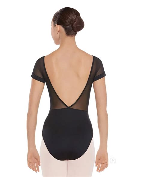 Eurotard Scoop Neck V Back Mesh Cap Sleeve Leotard 41420 Womens Bl