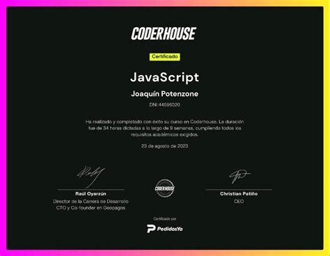 Les Quiero Compartir Mi Certificado De Javascript En Coderhouse Donde Joaquín Hernán Potenzone