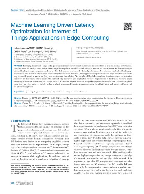 Pdf Machine Learning Driven Latency Optimization For Internet Of Things Applications In Edge