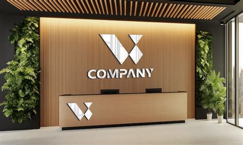 Premium Psd Gold Office Reception Desk Logo Mockup