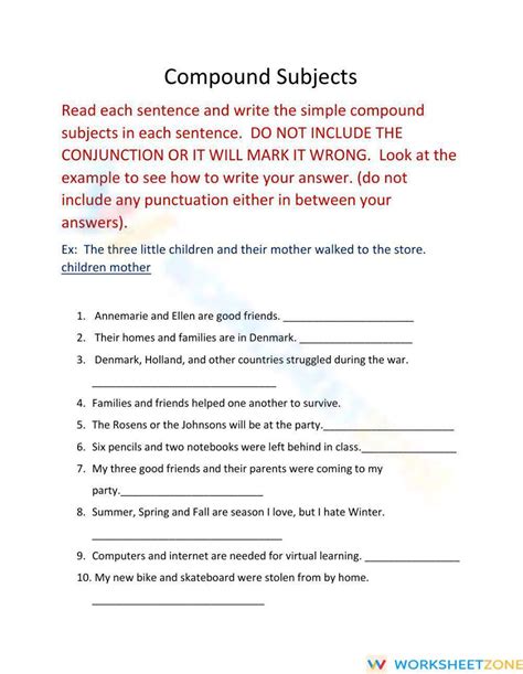 Compound Subject And Compound Predicate Worksheets With Answers