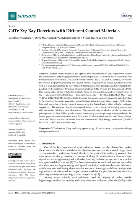 Pdf Cdte Xγ Ray Detectors With Different Contact Materials