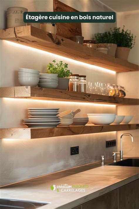 Rangement De Cuisine Moderne Avec étagère En Bois Et Guirlande Led
