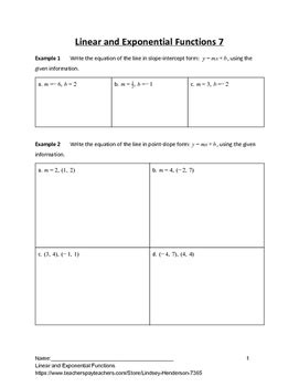 Linear And Exponential Functions Lesson Of By Lindsey Henderson