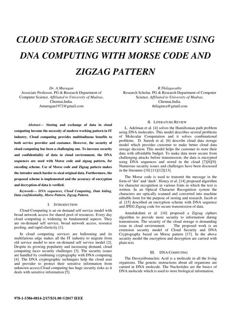 Pdf Cloud Storage Security Scheme Using Dna Computing With Morse Code And Zigzag Pattern