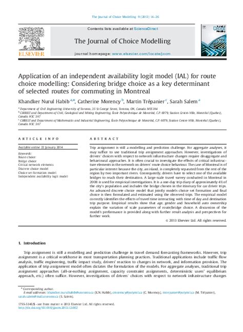 Pdf Application Of An Independent Availability Logit Model Ial For Route Choice Modelling
