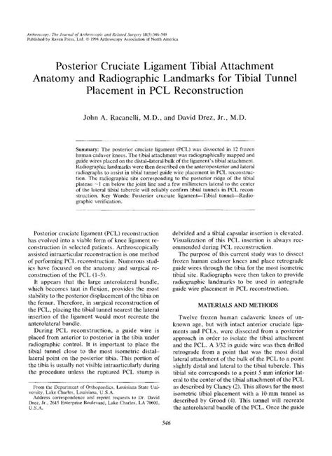 Pdf Posterior Cruciate Ligament Tibial Attachment Anatomy And Radiographic Landmarks For