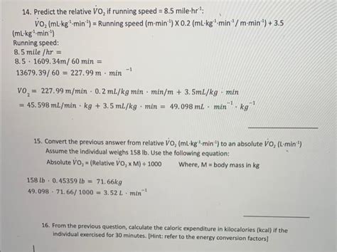 Solved 14 Predict The Relative VO2 If Running Speed 8 5 Chegg Com
