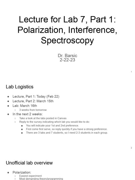Lecture For Lab 7 Part 1 Polarization Interference Spectros Pdf