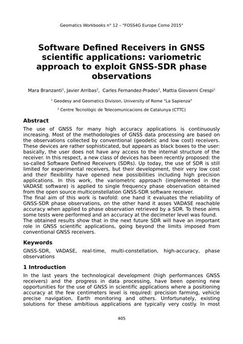 Pdf Software Defined Receivers In Gnss Scientific Applications