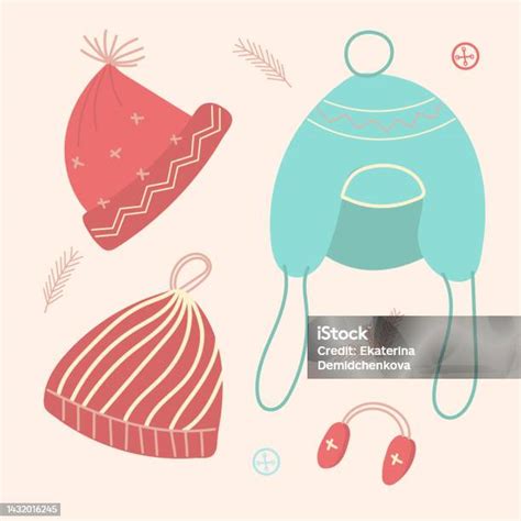 겨울 모자 컬렉션 격리된 벡터 요소 다양한 디자인을위한 세트 겉옷 파란색과 빨간색의 니트 모자 12월에 대한 스톡 벡터 아트 및 기타 이미지 Istock