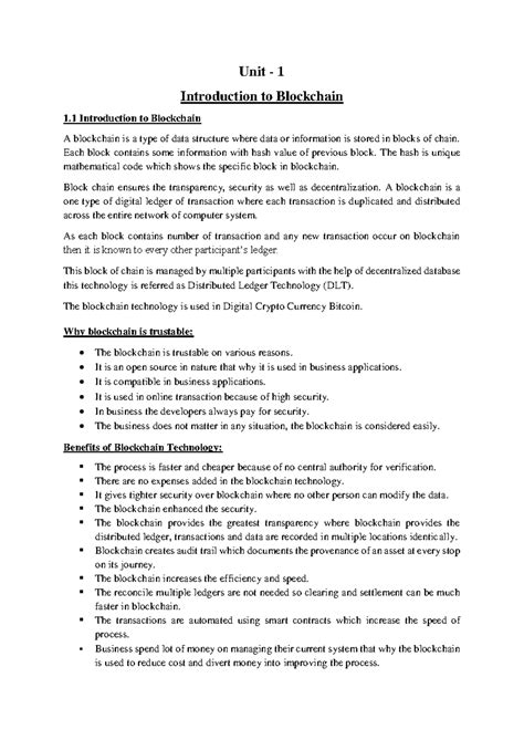 Unit 1 Blockchain Architecture Design Unit 1 Introduction To Blockchain 1 Introduction To