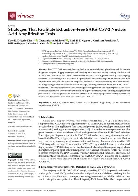 Pdf Strategies That Facilitate Extraction Free Sars Cov 2 Nucleic Acid Amplification Tests