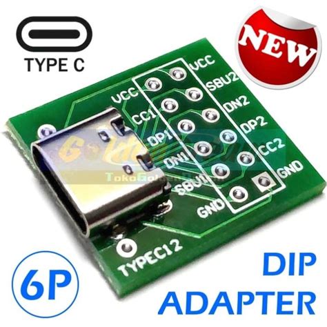 Jual DIP Adapter Type C USB Female Tipe C PCB 2 54mm Board 6P Port Papan Kota Medan Golden