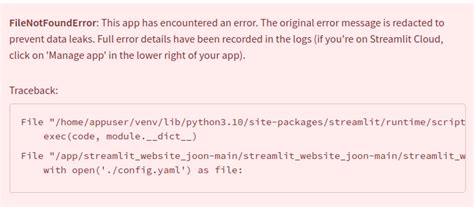Filenotfounderror Configyaml In Streamlit Community Cloud Streamlit