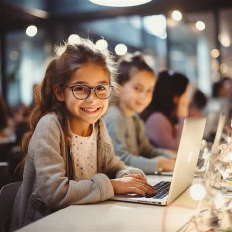 Premium Photo Portrait Kid Girl Learn To Code With Soft Blurred