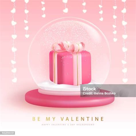 해피 발렌타인 데이 타이포그래피 포스터에는 3d 스노우 글로브와 선물 상자가 있습니다 벡터 그림 스노우 글러브에 대한 스톡 벡터 아트 및 기타 이미지 Istock
