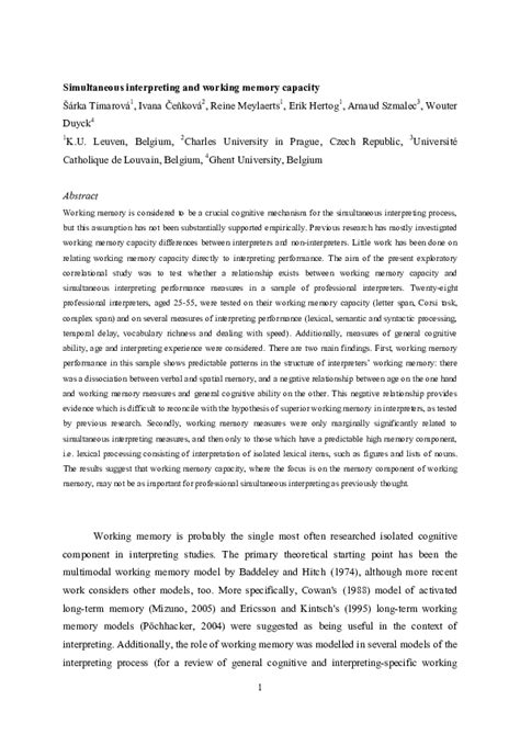 Pdf Simultaneous Interpreting And Working Memory Capacity