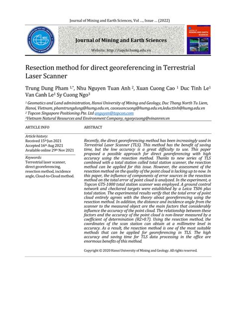 Pdf Resection Method For Direct Georeferencing In Terrestrial Laser Scanner