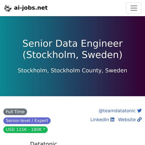 Hiring Senior Data Engineer Stockholm Sweden In Stockholm Stockholm County Sweden Rai