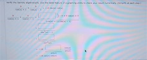 solved verify the identity algebraically use the table