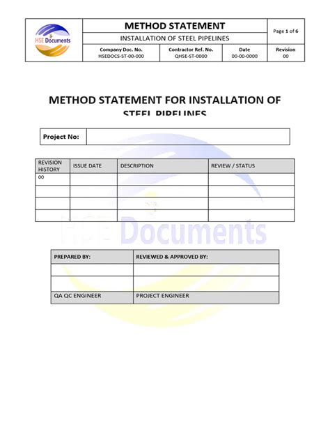 Steel Pipeline Installation Method Statement Pdf Pipe Fluid