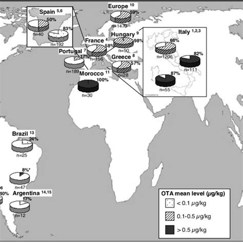 Ochratoxin A Contamination Of Wine Samples Worldwide Each Graph Shows