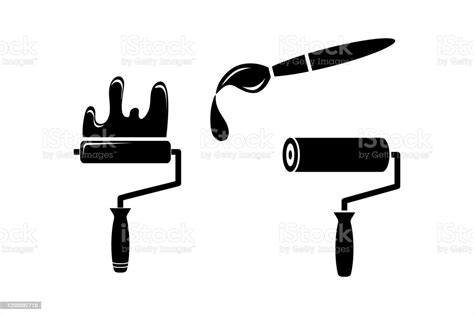 흰색에 분리 된 드롭 스텐실으로 롤앤 브러쉬 건설 및 수리를위한 아이콘 벡터 스톡 일러스트레이션입니다 Eps 10 0명에 대한 스톡 벡터 아트 및 기타 이미지 Istock