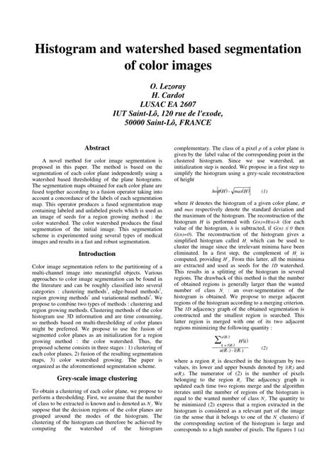 Pdf Histogram And Watershed Based Segmentation Of Color Images