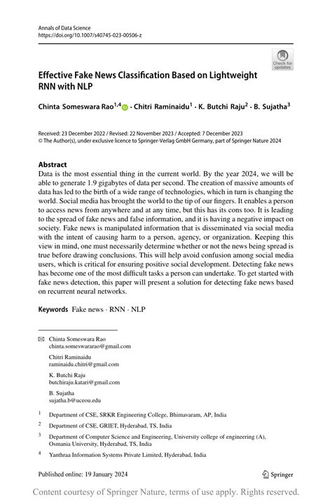 Effective Fake News Classification Based On Lightweight Rnn With Nlp