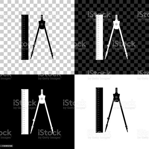 눈금자와 그림 나침반 아이콘 검은 색 흰색 및 투명 한 배경에 고립 전문 악기 그리기 기하학적 장비 교육 기호입니다 벡터 일러스트 각도에 대한 스톡 벡터 아트 및 기타