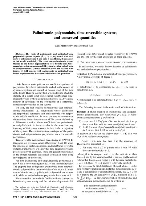 Pdf Palindromic Polynomials Time Reversible Systems And Conserved