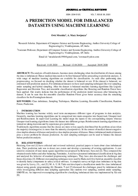 Pdf A Prediction Model For Imbalanced Datasets Using Machine Learning