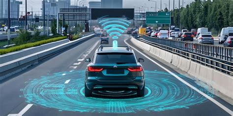 Selfdriving Car Navigating A Highway Premium Ai Generated Image