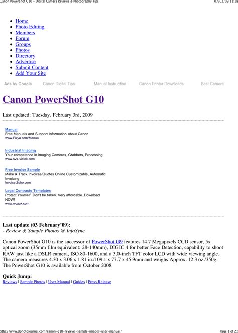 Canon Powershot G Users Manual Digital Camera Reviews Photography Tips