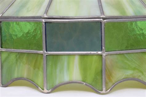 Vintage Leaded Glass Shade Light Fixture Green Stained Glass Pendant Hanging Lamp