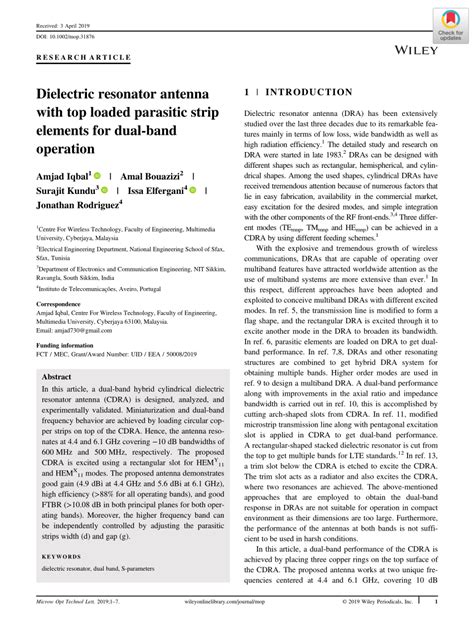 Pdf Dielectric Resonator Antenna With Top Loaded Parasitic Strip Elements For Dual Band Operation