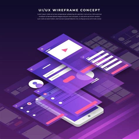 Ux Ui Flowchart Mock Ups Mobile Application Concept Isometric Flat Design Vector Illustration