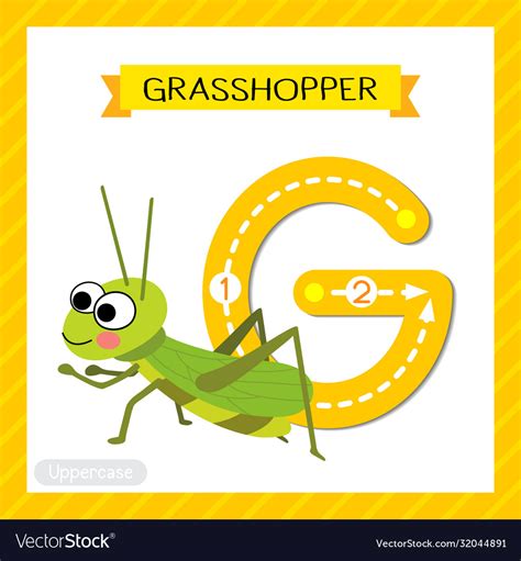 Letter G Uppercase Tracing Happy Grasshopper Vector Image