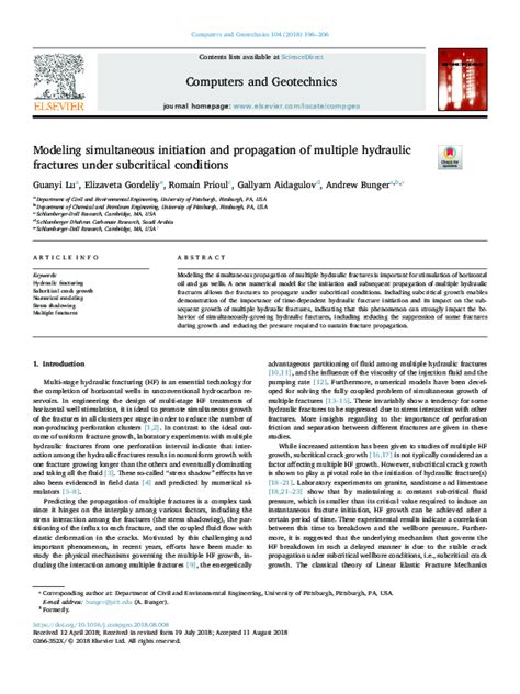 Pdf Modeling Simultaneous Initiation And Propagation Of Multiple Hydraulic Fractures Under