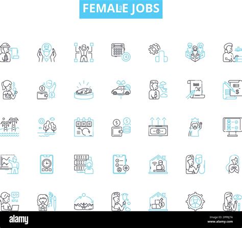 Female Jobs Linear Icons Set Nurse Teacher Engineer Entrepreneur Scientist Doctor Lawyer