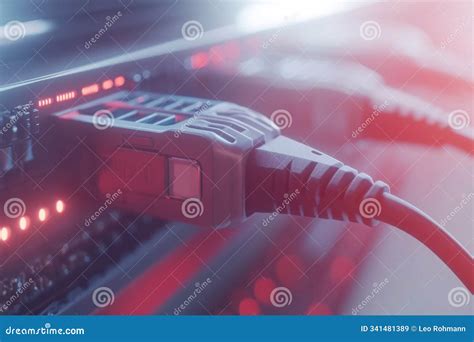 Ethernet Cable Plugged Into A Network Server With Red Led Lights Representing Secure Data