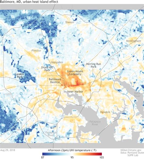 Detailed Maps Of Urban Heat Island Effects In Washington Dc And