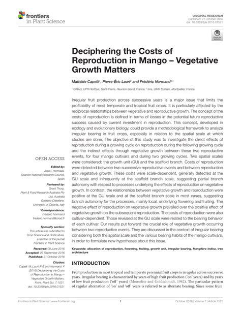 Pdf Deciphering The Costs Of Reproduction In Mango Vegetative Growth Matters