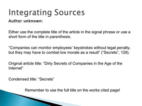 Integrating Sources Ppt