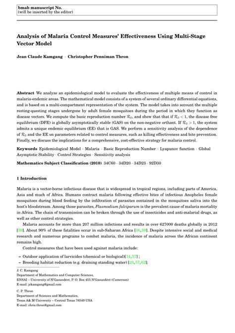 Pdf Analysis Of Malaria Control Measures Effectiveness Using