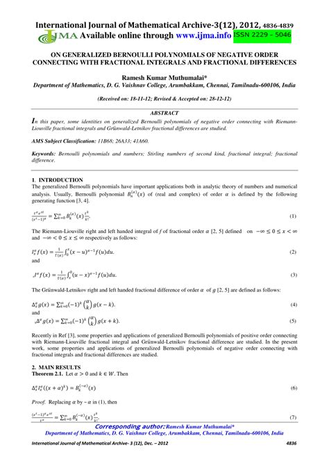 Pdf On Generalized Bernoulli Polynomials Of Negative Order Connecting