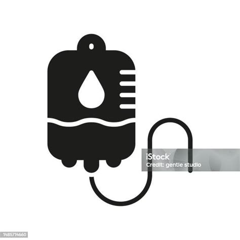 수혈 실루엣 아이콘입니다 혈장 기증을 위한 정맥 주사 가방 글리프 픽토그램 의료 Iv 드립 아이콘입니다 응급 의학 기호입니다 화학 요법 징후 고립된 벡터 그림 스며든에 대한